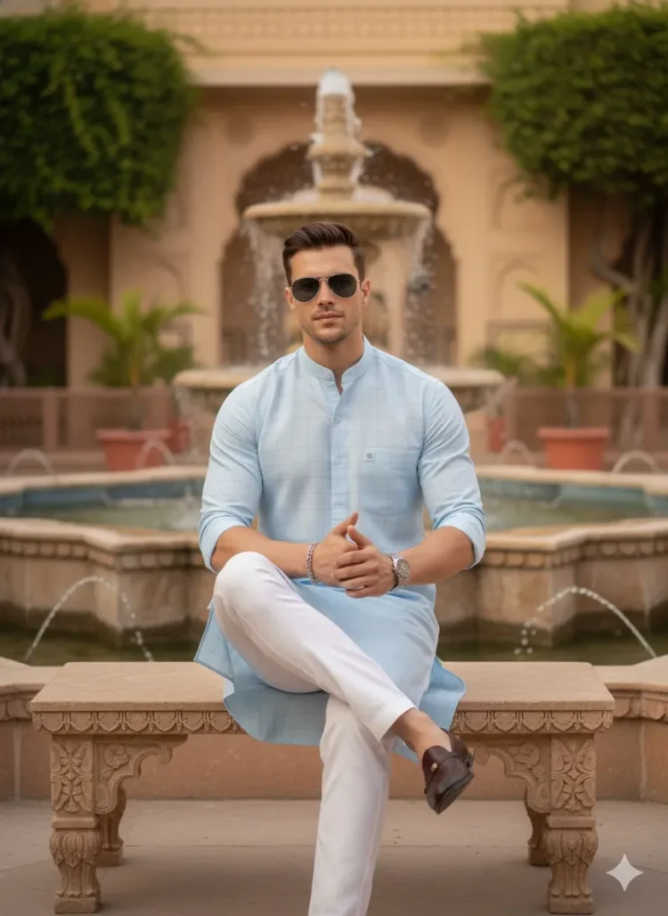 Sky Blue Multicoloured Check Cotton Kurta Pajama – Wabasta Closet